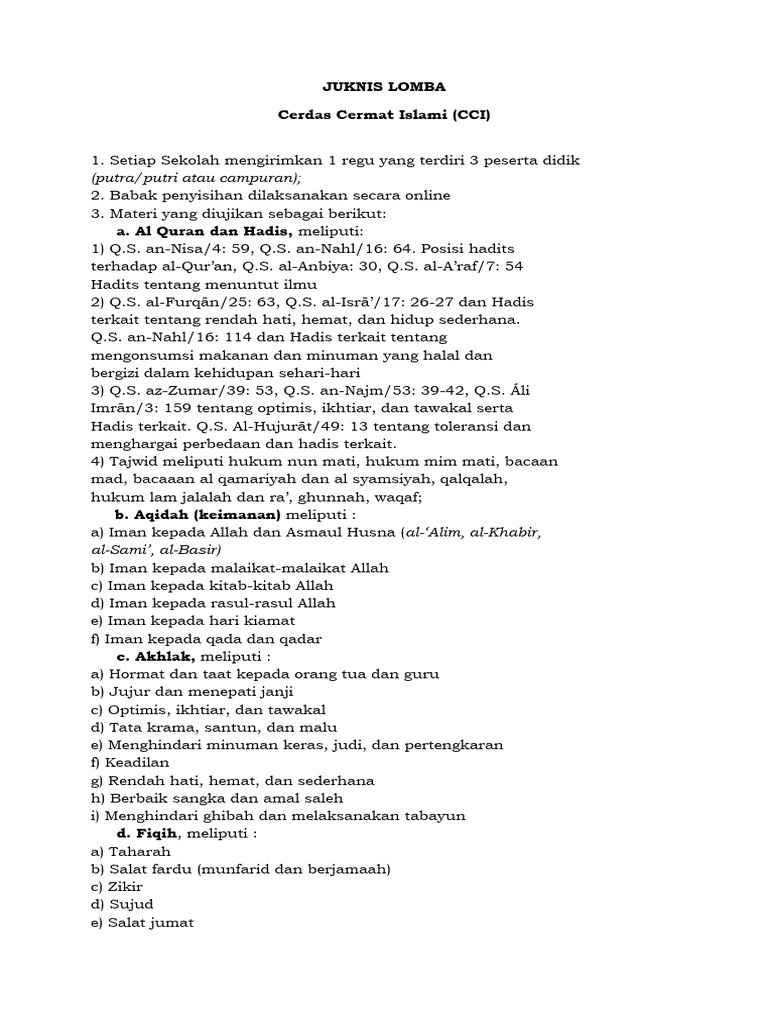 Juknis Lomba Mapsi Per Lomba | PDF | Kajian Bahasa Asing | Agama ...