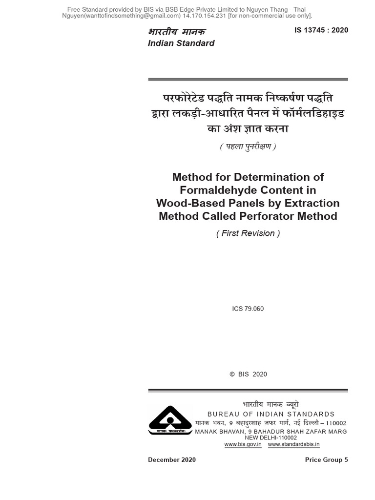Method For Determination of Formaldehyde Content in Wood-Based Panels ...