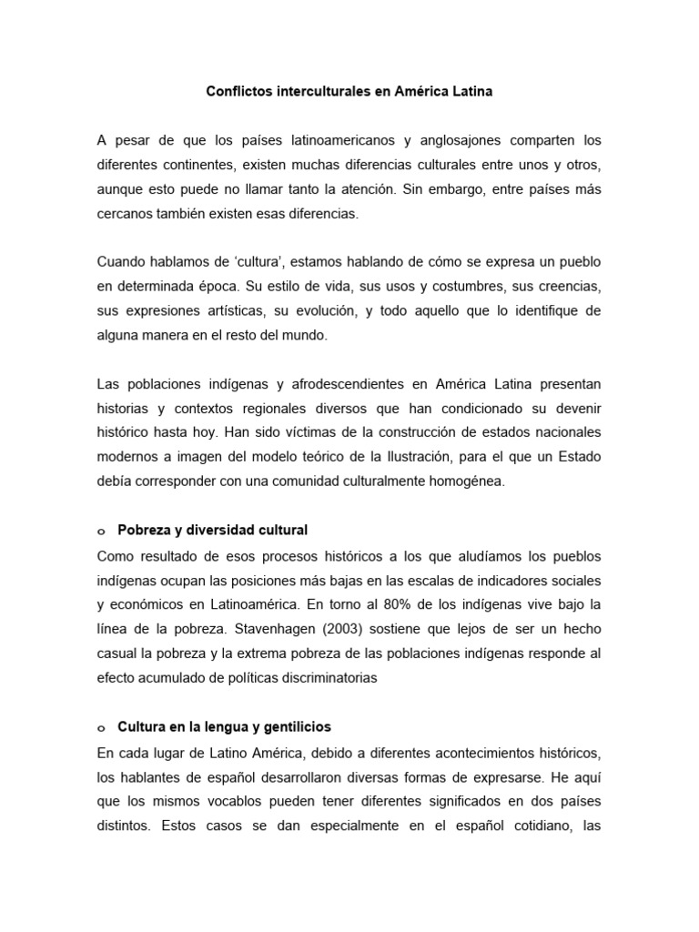 Conflictos interculturales en Latinoamérica | PDF | America latina ...