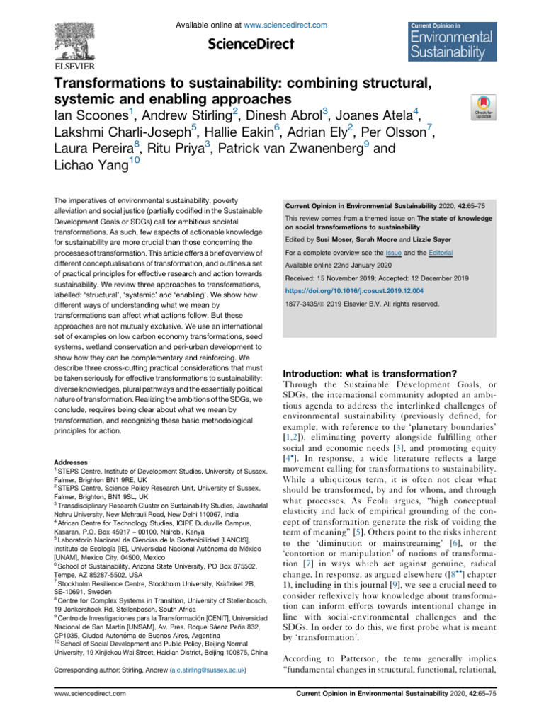Transformations To Sustainability: Combining Structural, Systemic and ...