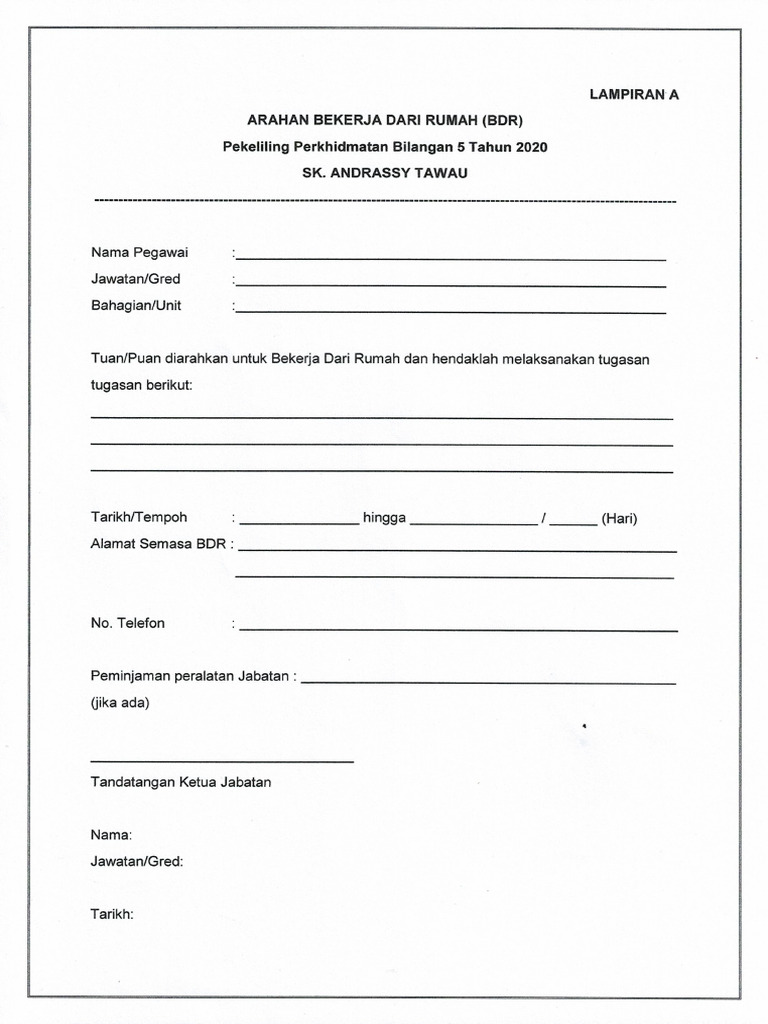 Surat Arahan Bekerja Dari Rumah (BDR) | PDF