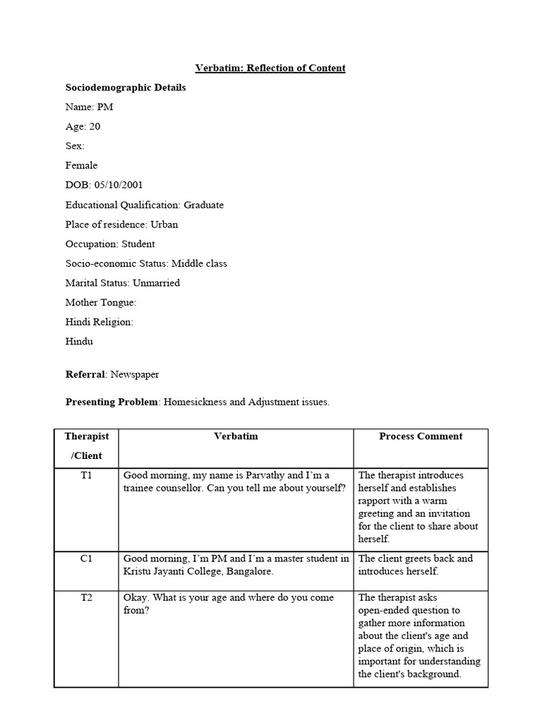 Reflection of Content Verbatim | PDF | Feeling | Psychology