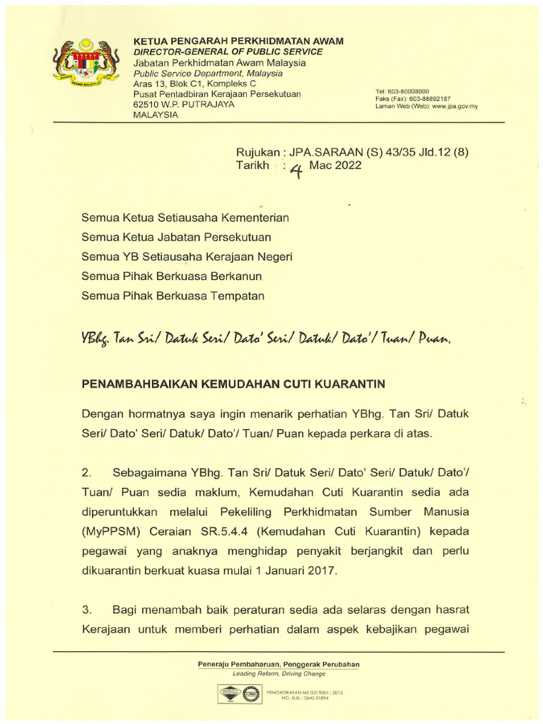 Cuti Menjaga Anak Kuarantin | PDF