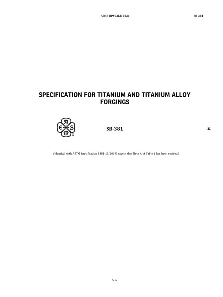 SB-381 - ASME BPVC 2021 Sección II Part B | PDF | Titanium | Alloy