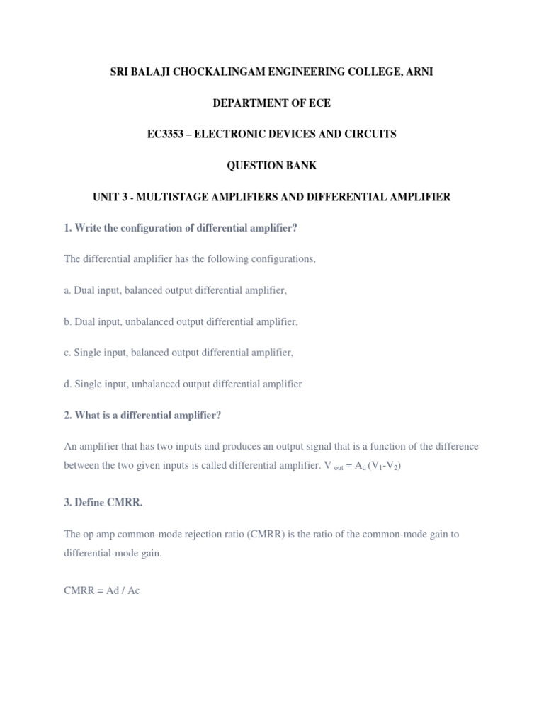 Ec3353 QB | PDF | Amplifier | Electronic Engineering