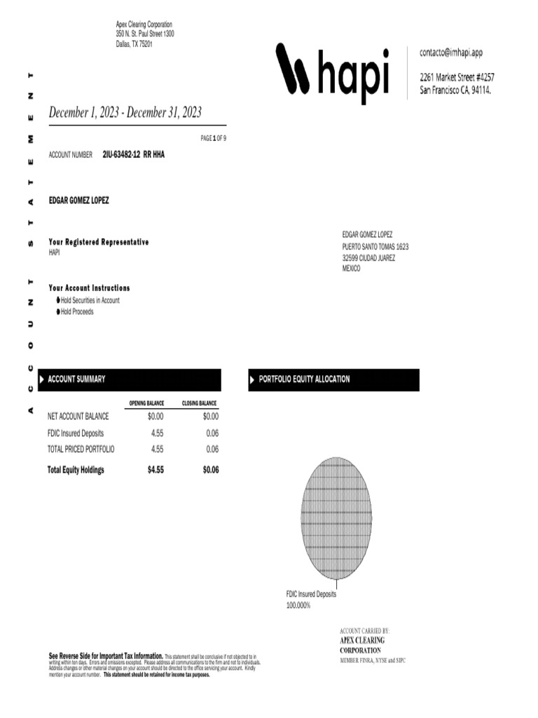 Apex Clearing Account Statement Summary | PDF | Federal Deposit ...