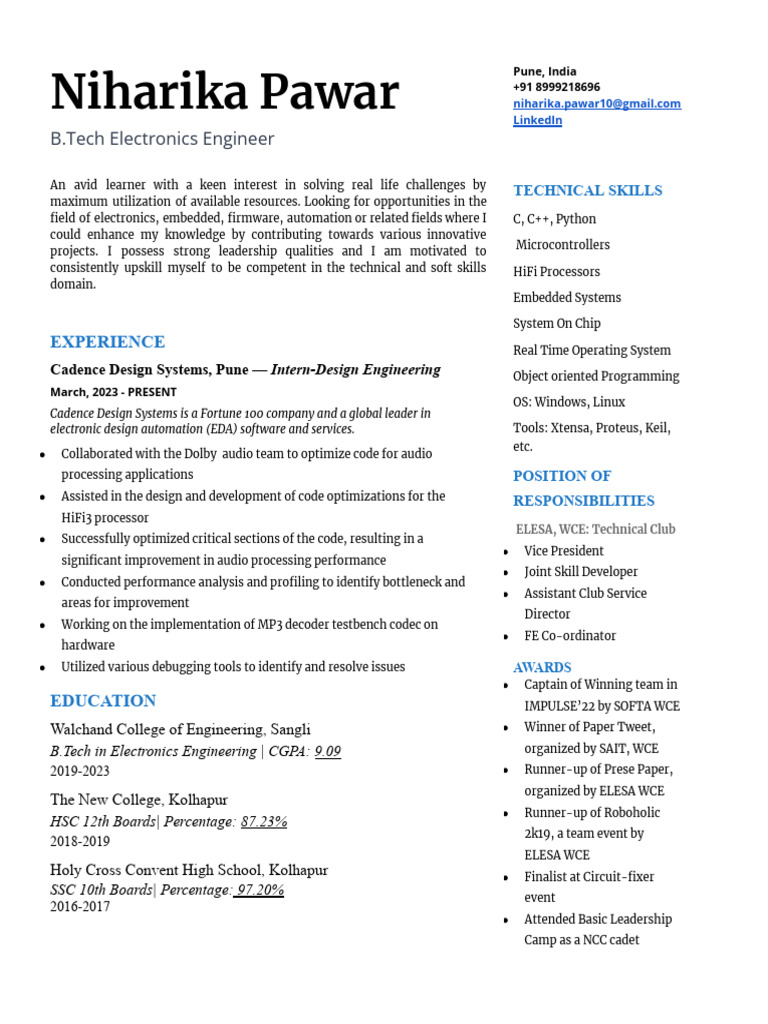 Niharika Santoshsingh Pawar Resume | PDF | Codec | Computing