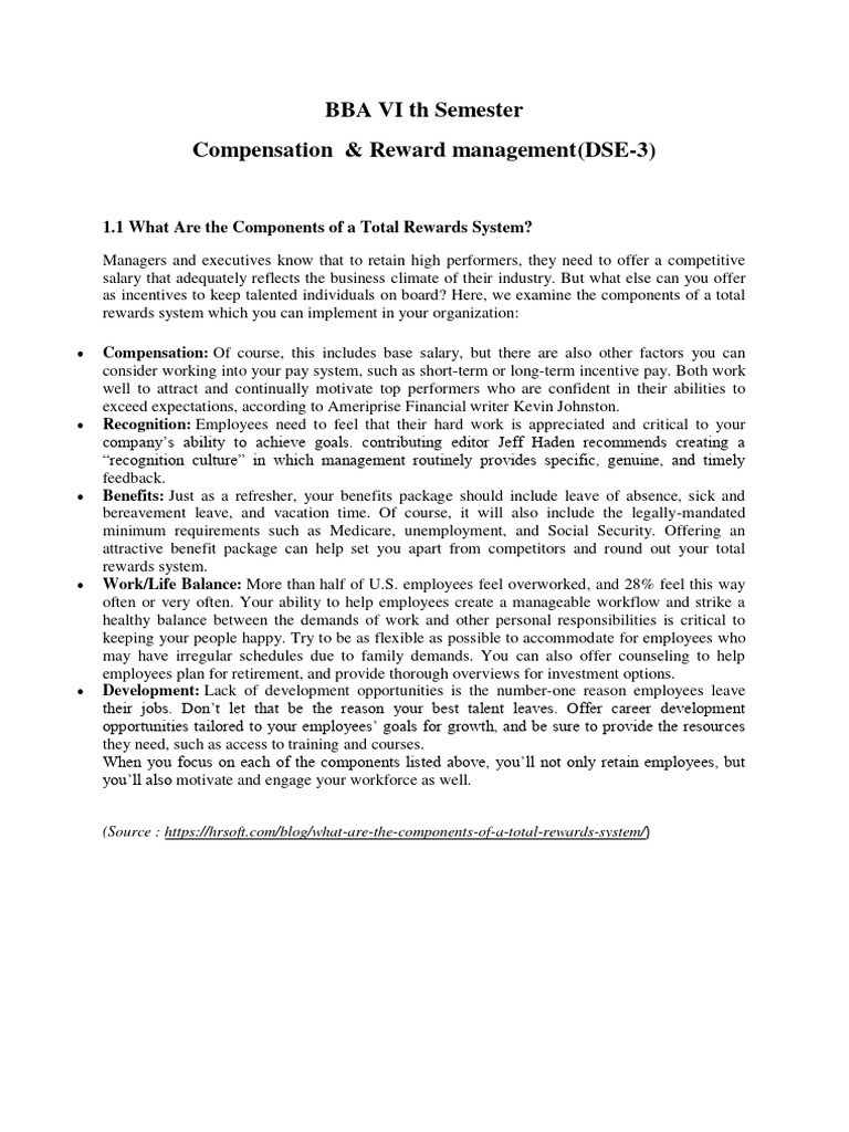 Compensation & Reward MGT System (BBA VI Unit-II) | Download Free PDF | Cost Of Living | Labour ...