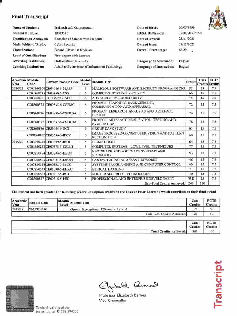 Certificate Degree&Final Transcript | PDF