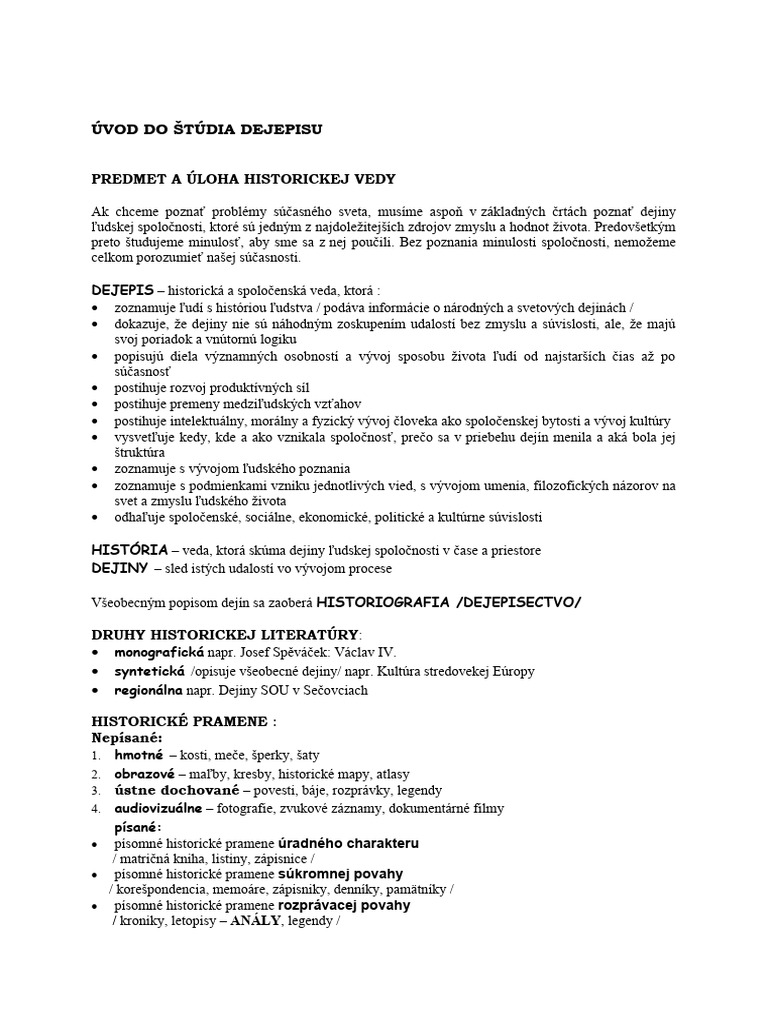 D Ã Vod Do Å¡tÃºdia Dejepisu | PDF