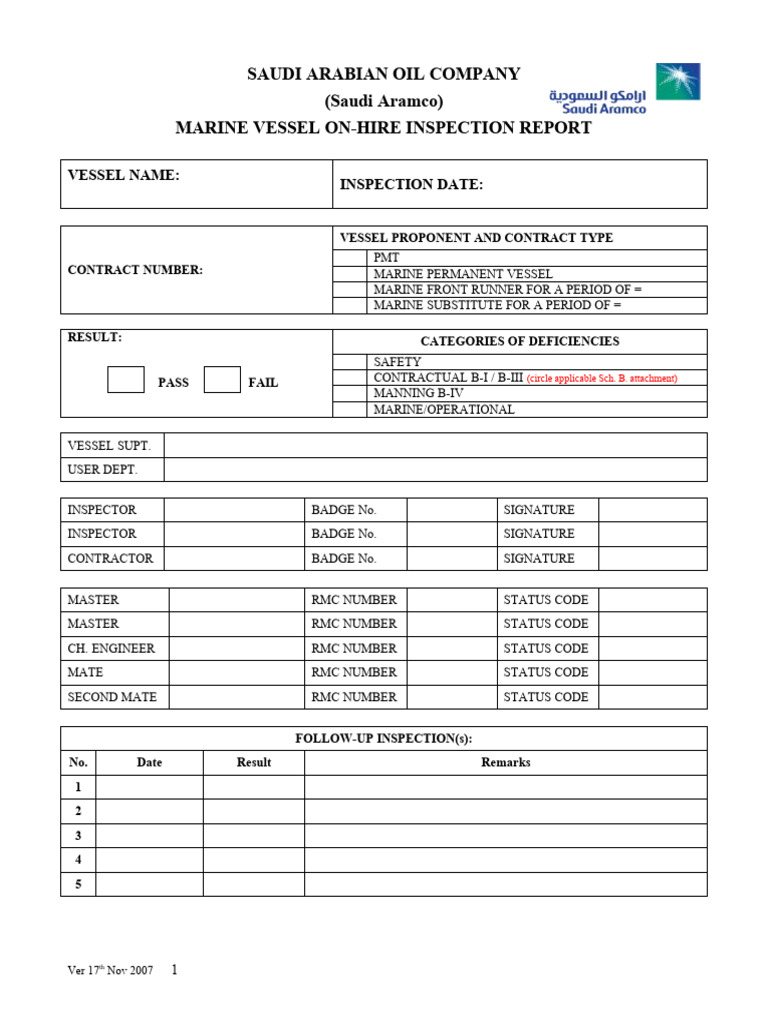 Marine Vessel Inspection Report | PDF