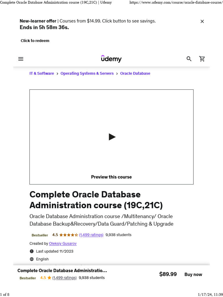 Oracle Database Admin Course | PDF | Databases | Oracle Database