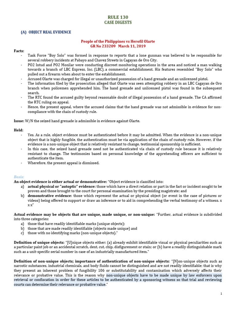 RULE 130 Case Digests | PDF | Witness | Demurrer