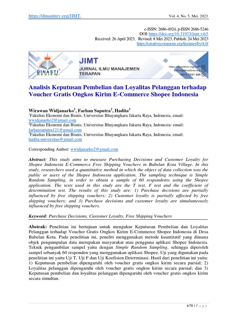 Analisis Keputusan Pembelian Dan Loyalitas Pelanggan Terhadap Voucher Gratis Ongkos Kirim E ...