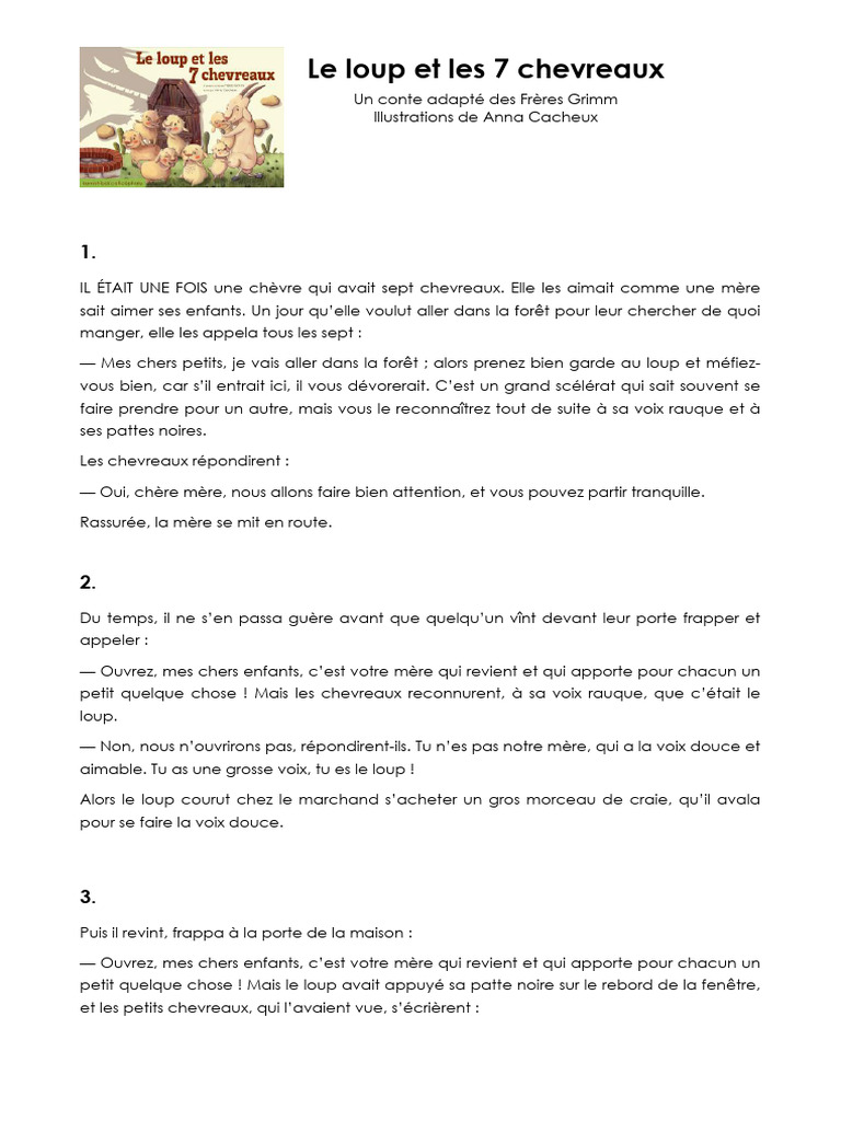 Le Loup Et Les Sept Chevreaux | PDF