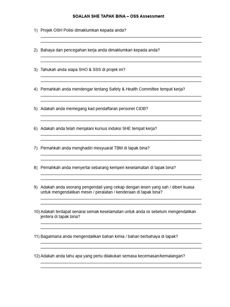 Workers Interview Questions - SHASSIC | PDF