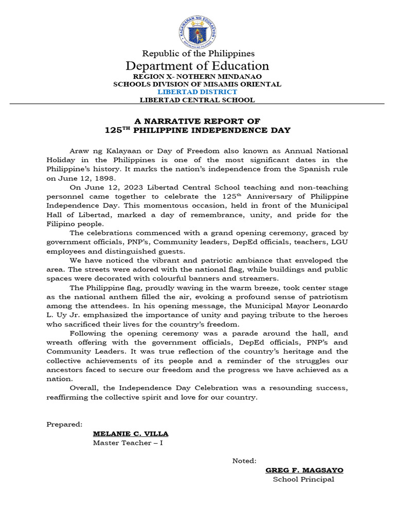 Narrative Report | PDF | Philippines | Observances