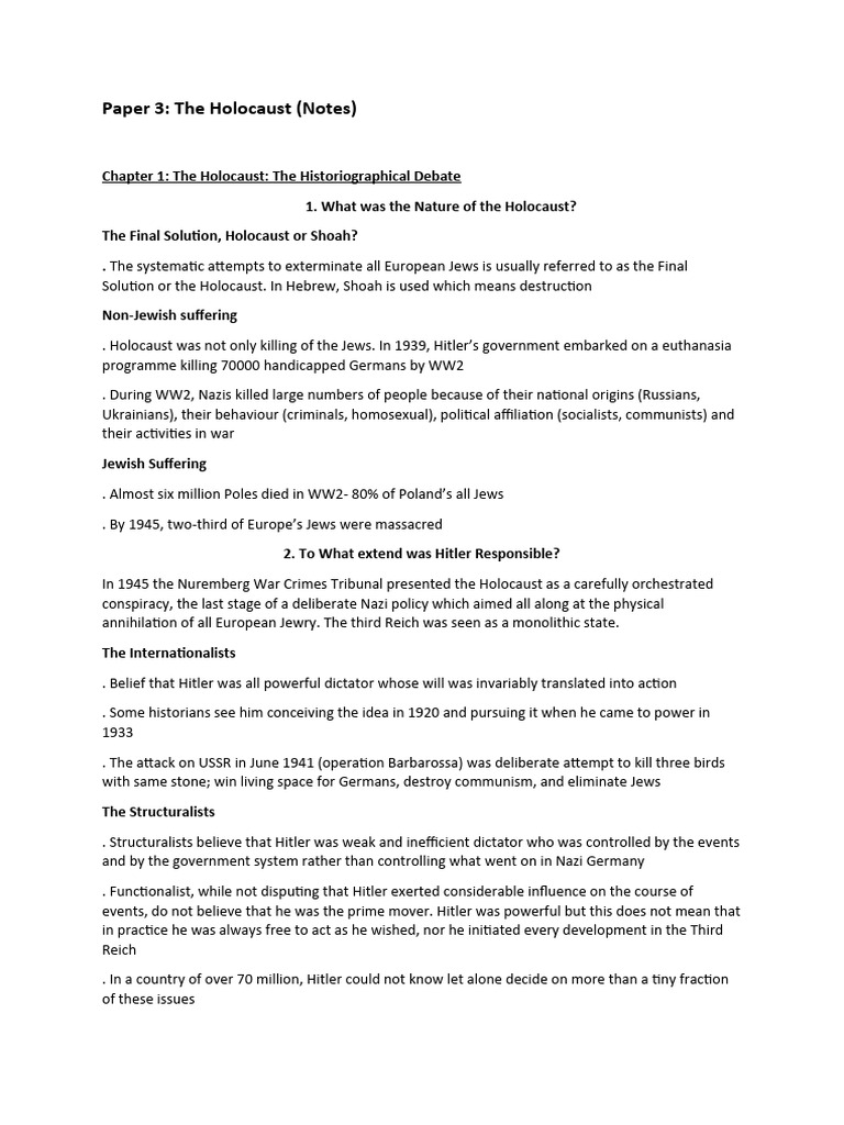 A Level Paper 3 The Holocaust | PDF | The Holocaust | Nazi Germany