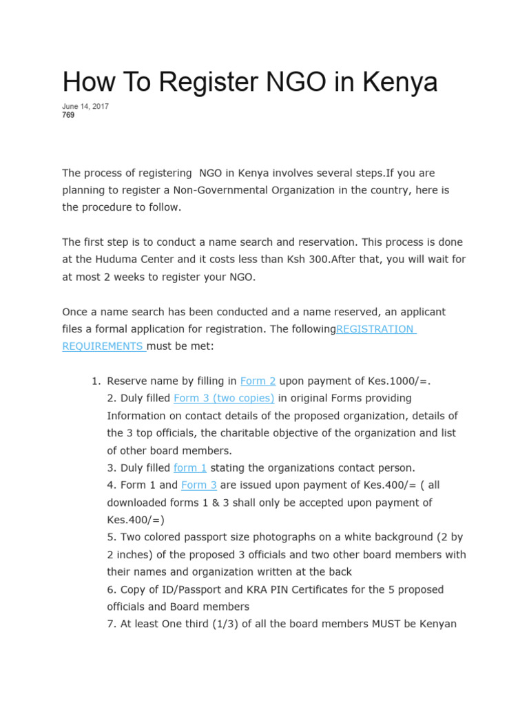 How To Register NGO in Kenya | PDF | Non Governmental Organization ...
