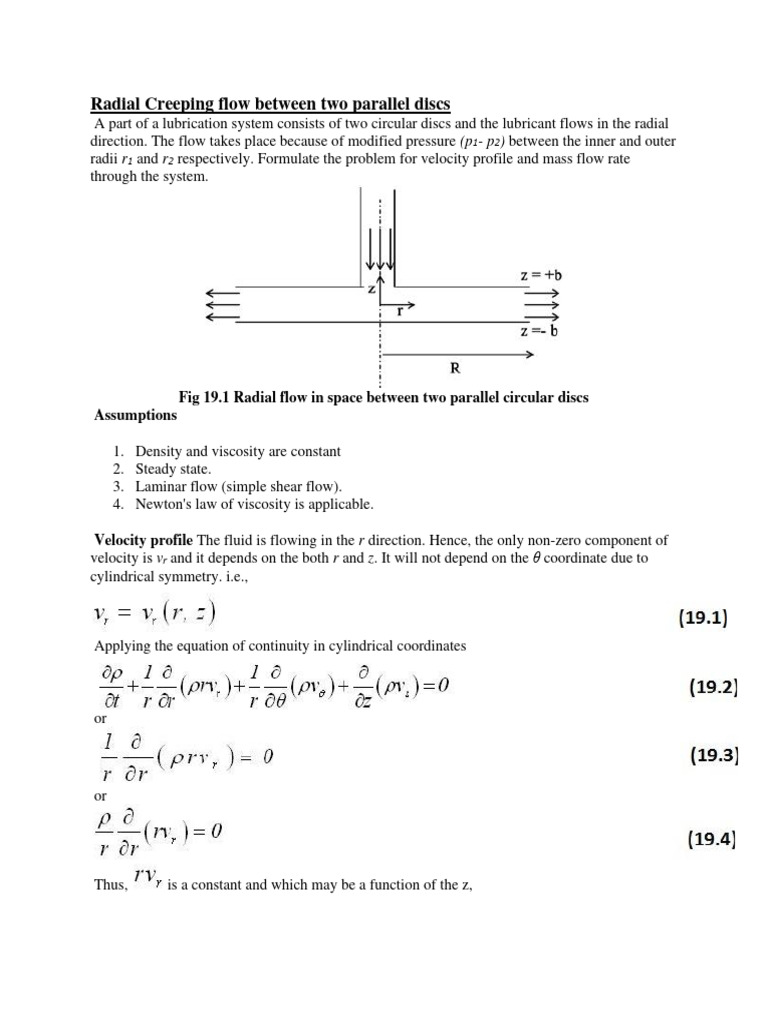 Examples Of Cylindrical Coordinate Fluid Flow Prolems Radial Flow Between Two Parallel Discs Pdf 