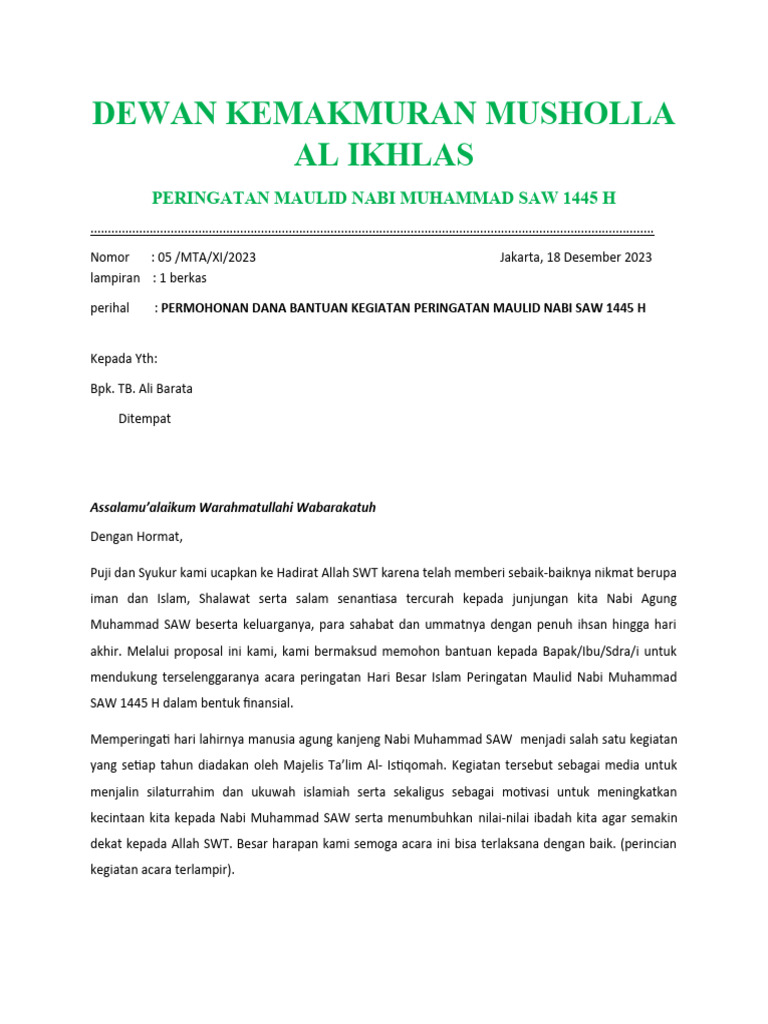 Proposal Maulid 23 Desember 2023 | PDF