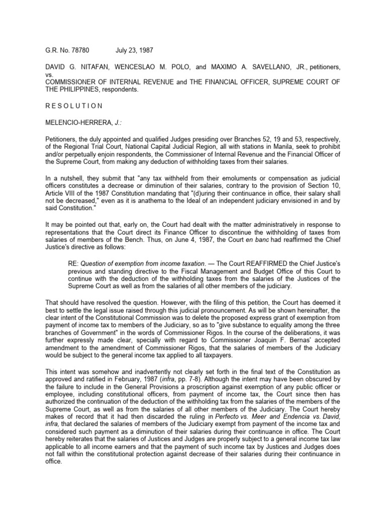 Judicial Salaries and Taxation Ruling | PDF | Taxes | United States ...