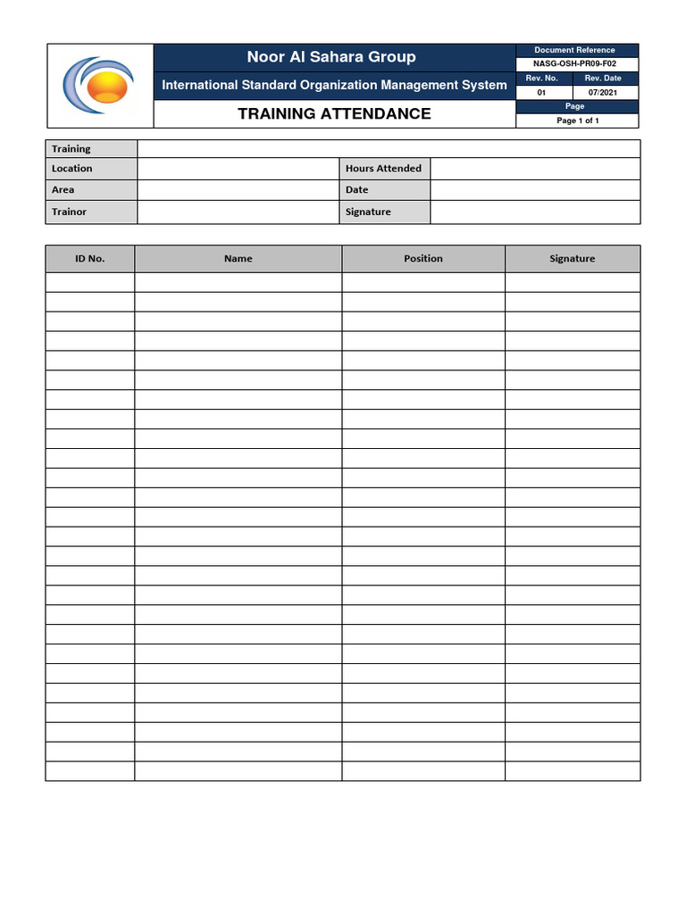 Training Attendance Sheet Template | PDF