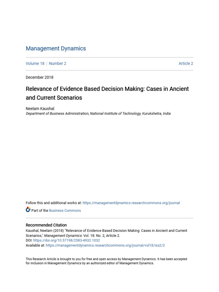 Relevance of Evidence Based Decision Making Cases in Ancient and ...