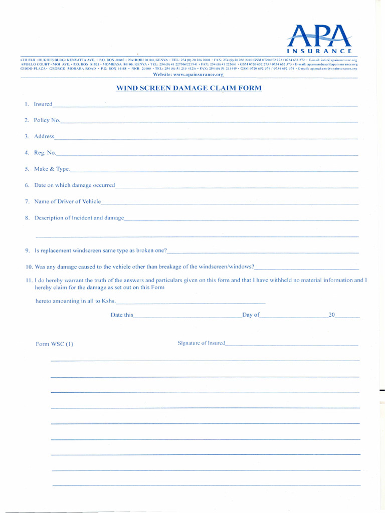 APA Windscreen CLM FRM | PDF