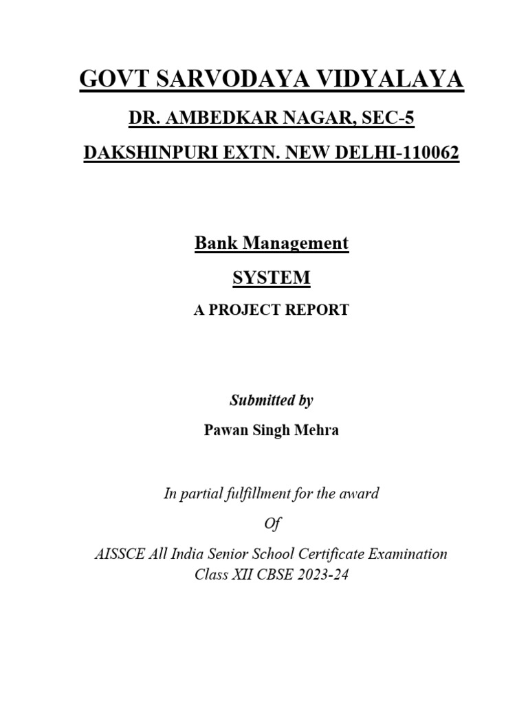 Bank Management System Python Project Pdf 