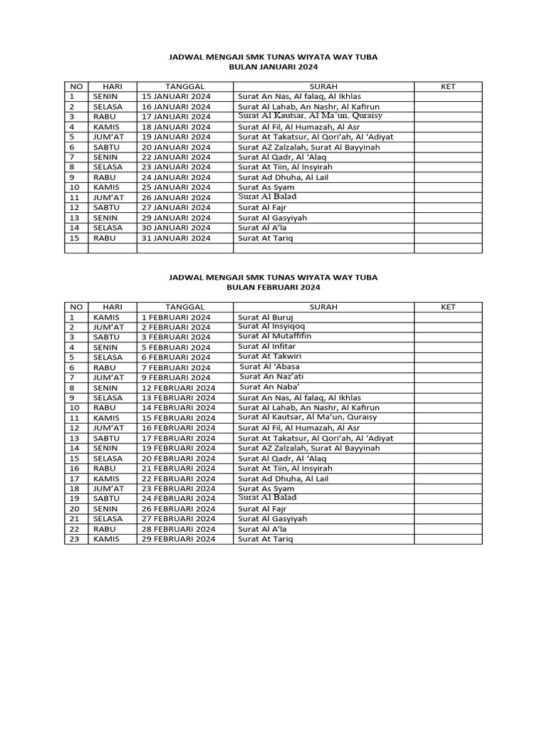 Jadwal Mengaji Pdf