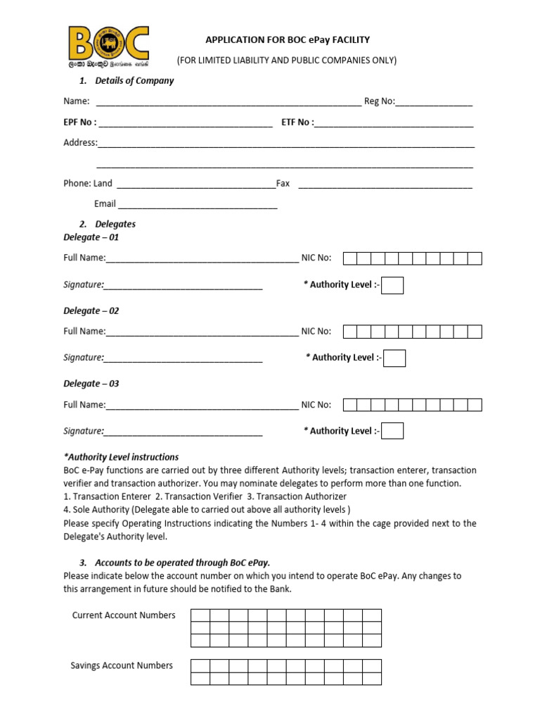 Boc e Pay Application Form en | PDF | Banks | Password