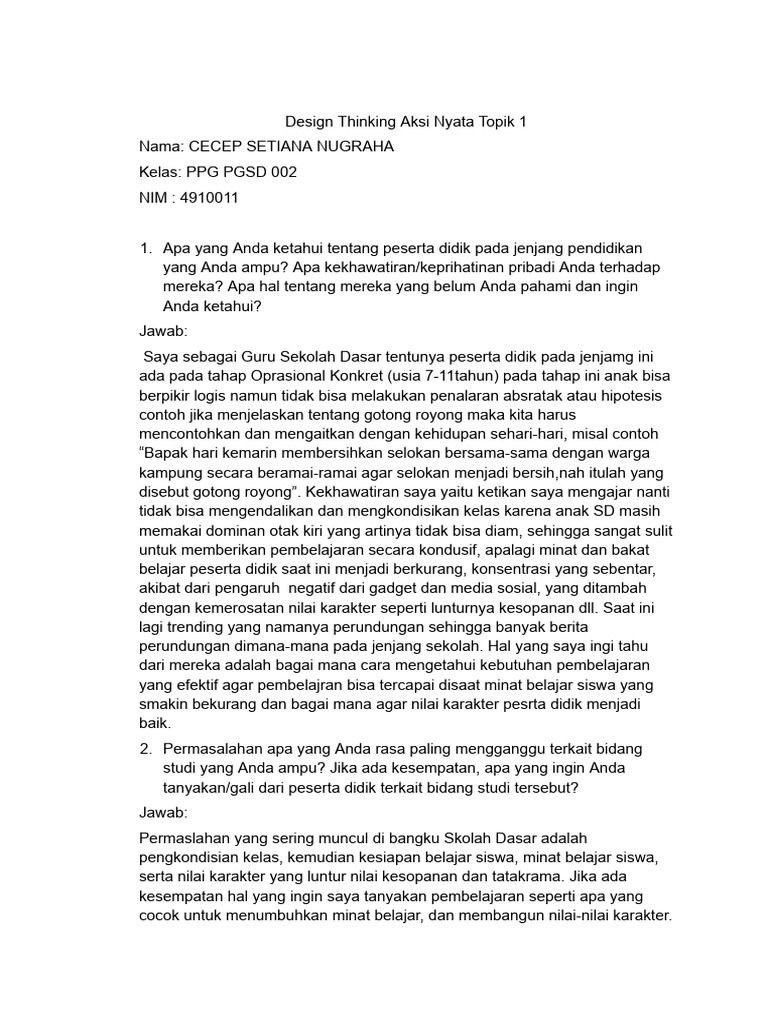 Design Thinking Aksi Nyata Topik 1 | PDF