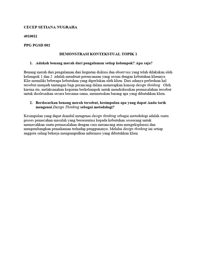 Design Thinking Demonstrasi Kontekstual Topik 1 | PDF