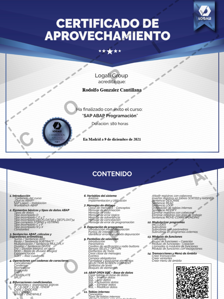 SAP ABAP Programación-Obtener Certificado de Aprovechamiento 16310 | PDF