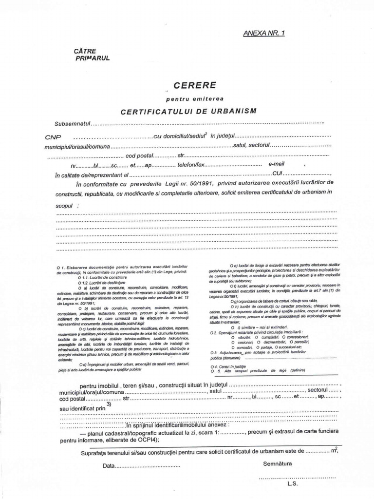 Cerere Certificat Urbanism | PDF