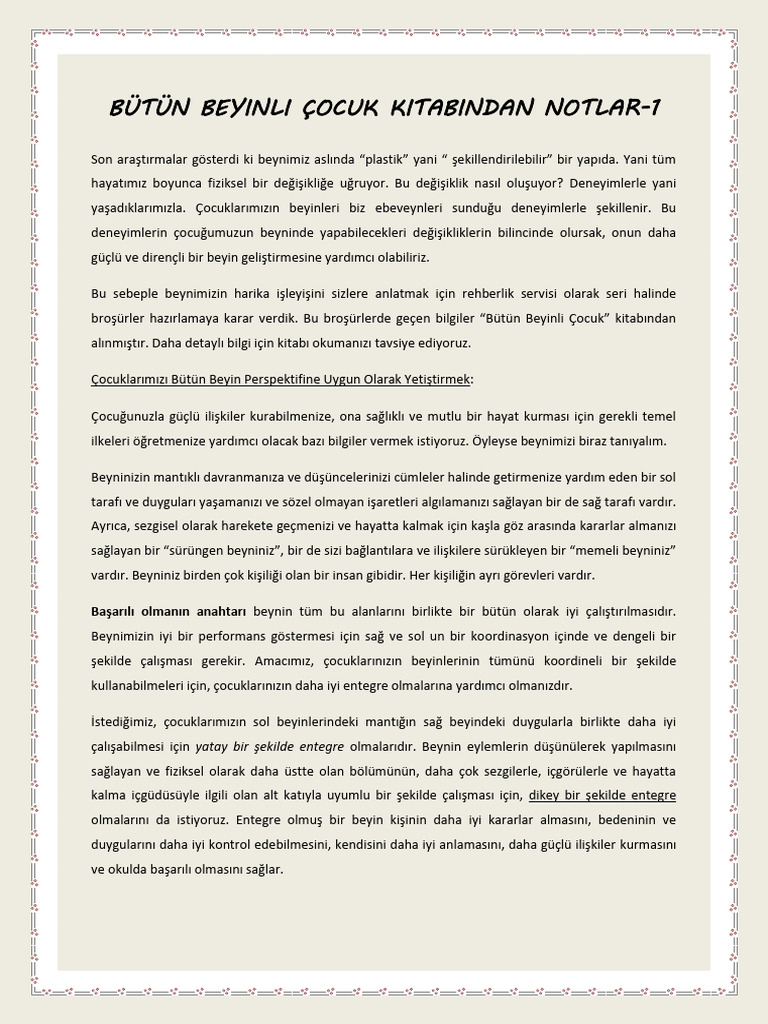 Butun Beyinli Cocuk NotlarY-1 | PDF