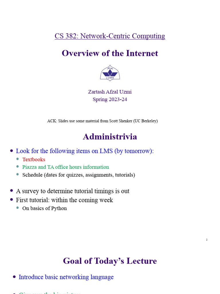 Lec02 2024-01-17 IntroToInternet | PDF | Port (Computer Networking) | Computer Network