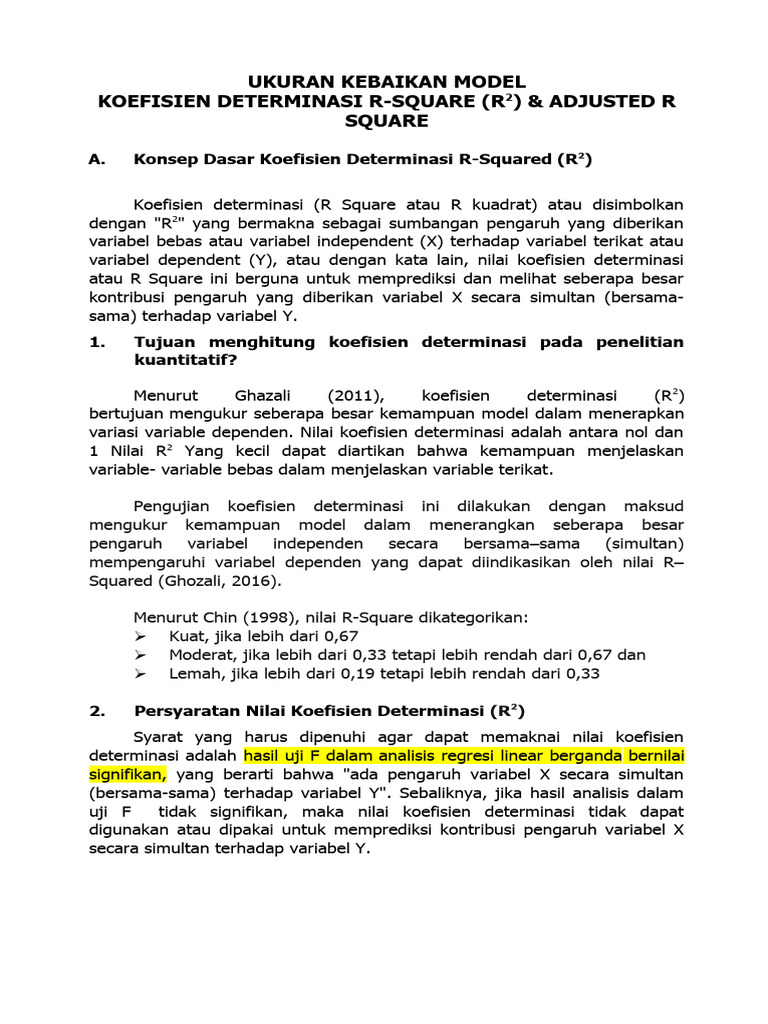 Ukuran Kebaikan Model R-Square & Adjusted R-Square | PDF | Metode ...
