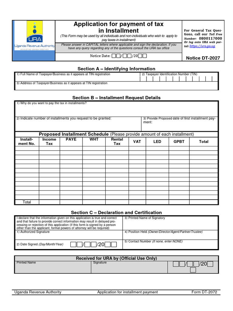 Application For Instalment Payments DT 2072 | PDF | Taxes | Taxpayer