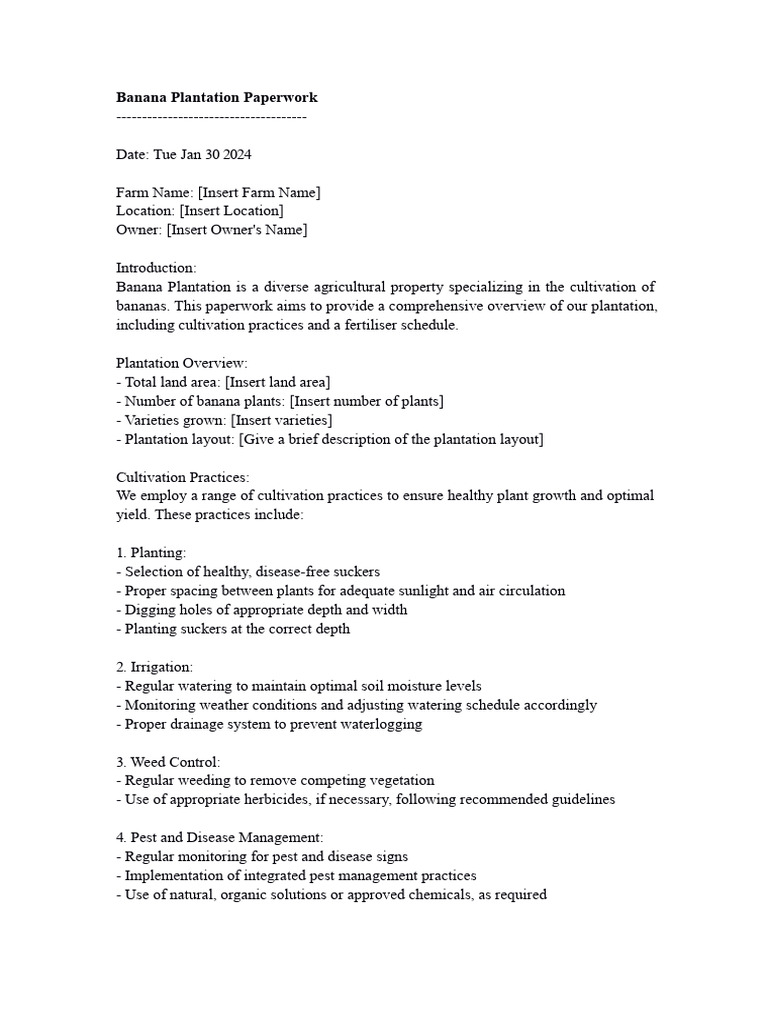 Banana Plantation Paperwork | PDF