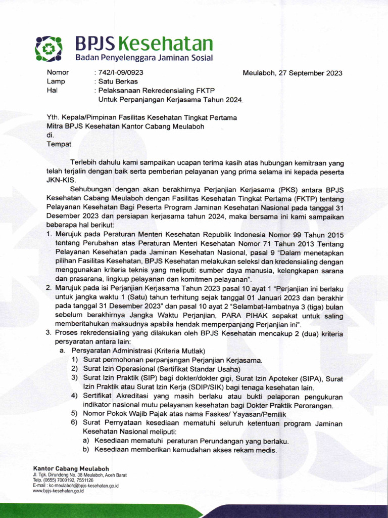 Pelaksanaan Rekredensialing FKTP Tahun 2023 - Puskesmas Aceh Jaya | PDF