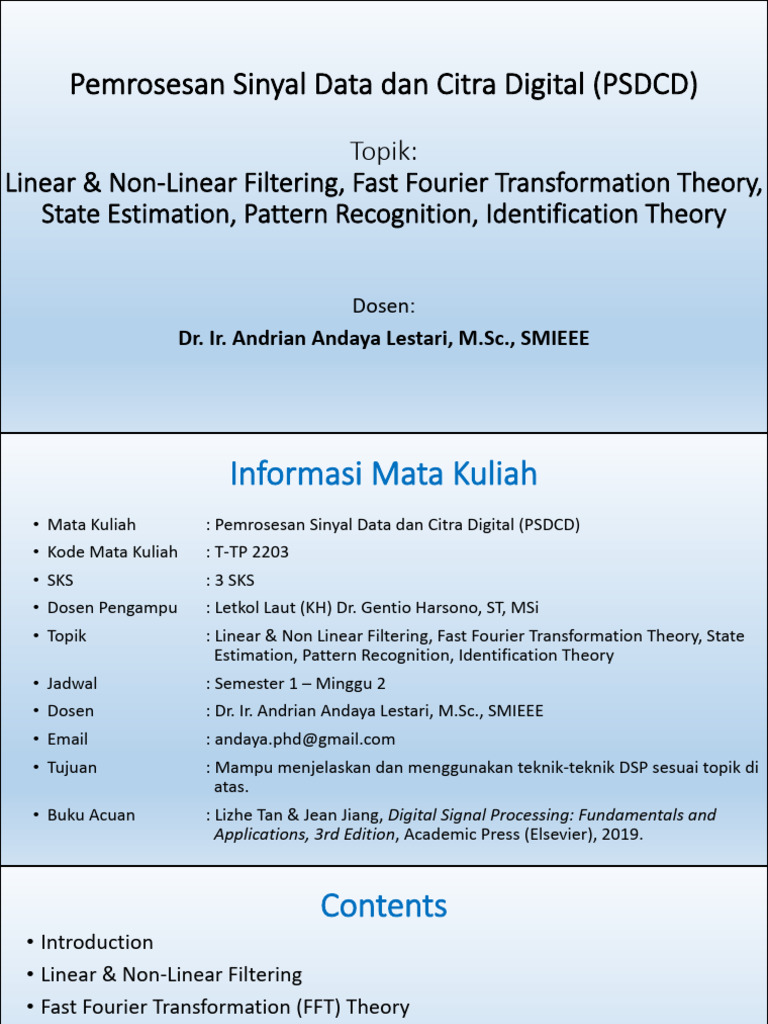 Linear And Non Linear Filtering Fast Fourier Transformation Theory State Estimation Pattern