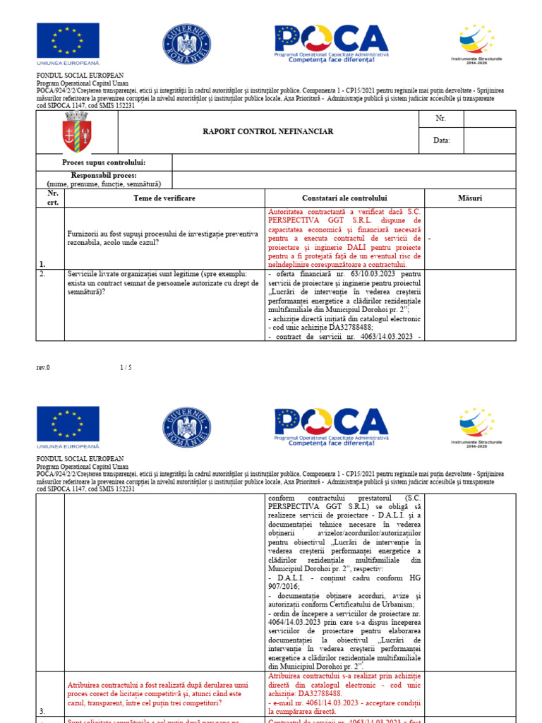 Anexa 3 - Raport Control Nefinanciar | PDF