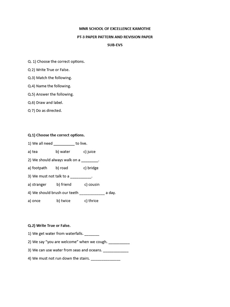 Class 1 EVS Revision Paper | PDF | Home & Garden