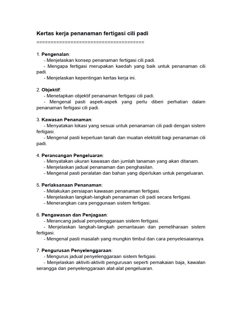 Panduan Kertas Kerja Fertigasi Cili Padi | PDF | Bisnis