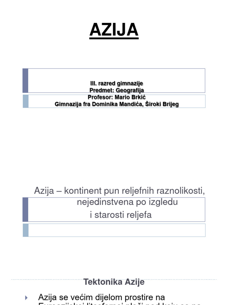 AZIJA III. Razred Gimnazije | PDF