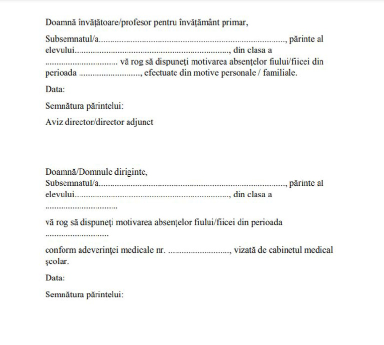 Model de Cerere Motivare Absente | PDF