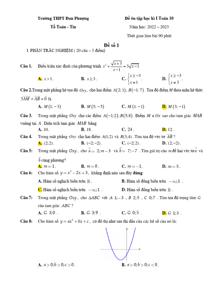 Bộ 5 đề ôn tập hk1 Toán 10 Đp 2022-2023 | PDF