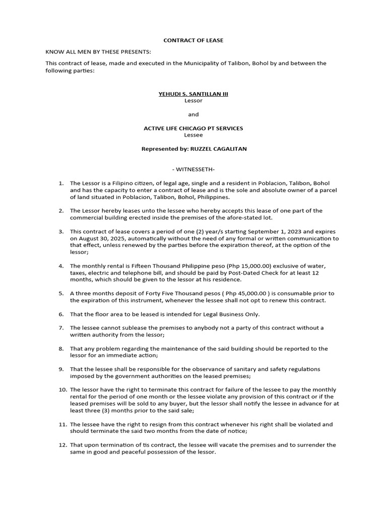 Contract of Lease - Active Life | PDF | Lease | Law And Economics